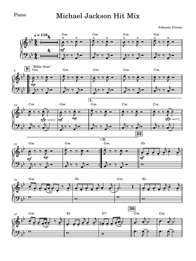 Michael Jackson Hit Mix-Piano | PDF | Michael Jackson | Works