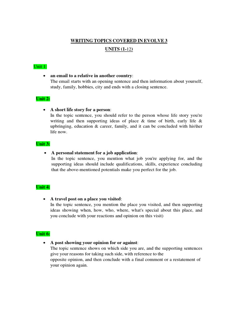 Writing Topics in Evolve 3 (Last Version) | PDF | Human Communication ...