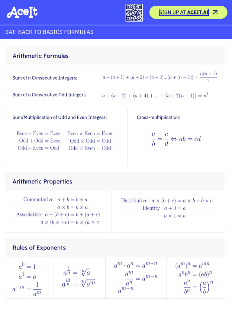 SAT Math Study Guide Essentials | PDF | Line (Geometry) | Sat