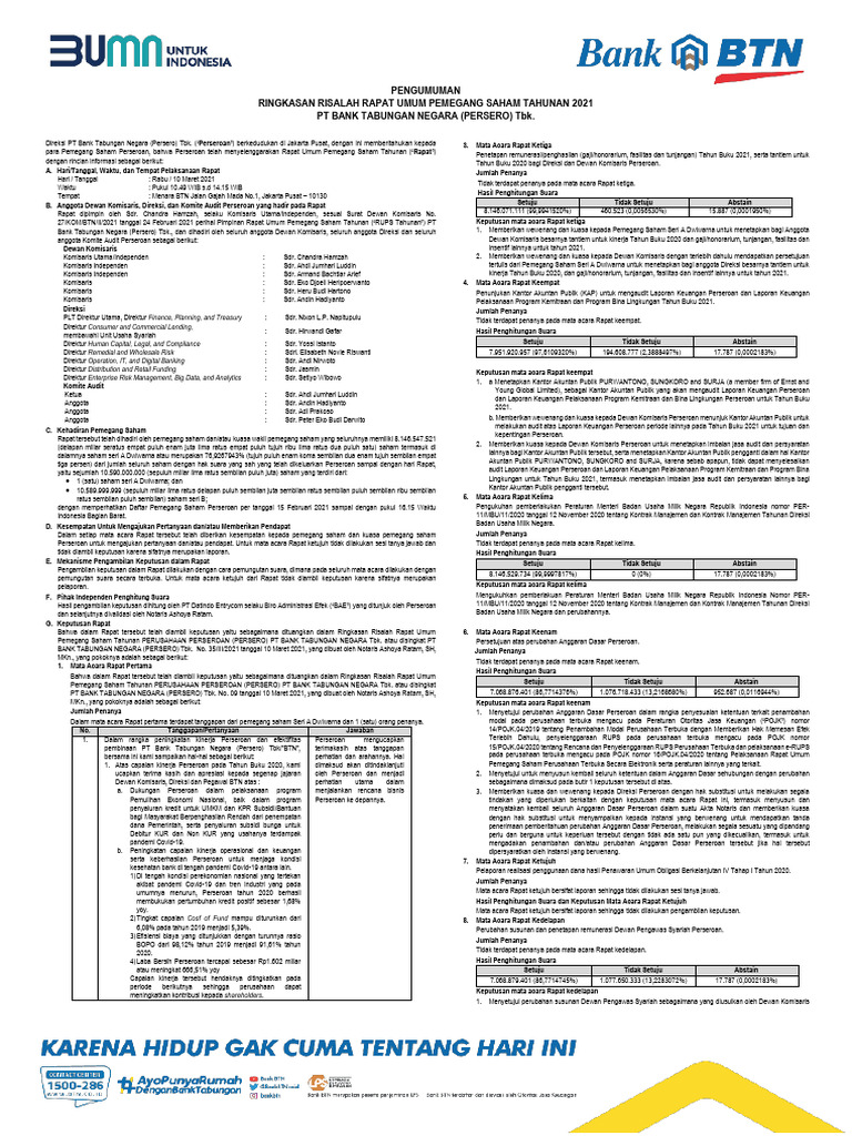 Keputusan RUPST 2021 BTN | PDF