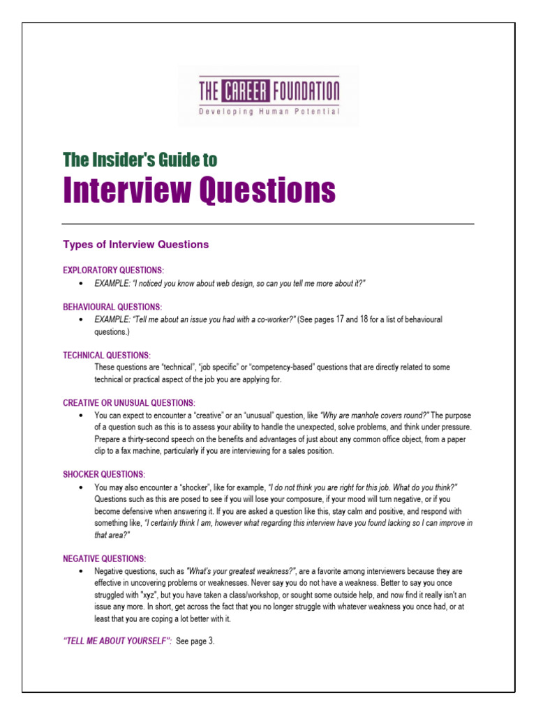 The Insiders Guide Interview Questions | PDF | Job Interview | Experience