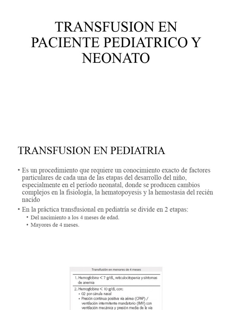 Transfusion en Paciente Pediatrico y Neonato | PDF | Transfusión de ...