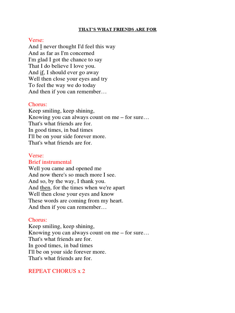 That's What Friends Are For Lyrics | PDF | Poetry