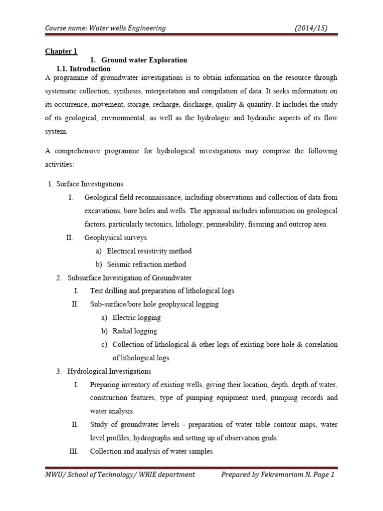 LECTURE MATERIAL Water Wells Engineering Husse Modules 2 | PDF | Groundwater | Aquifer
