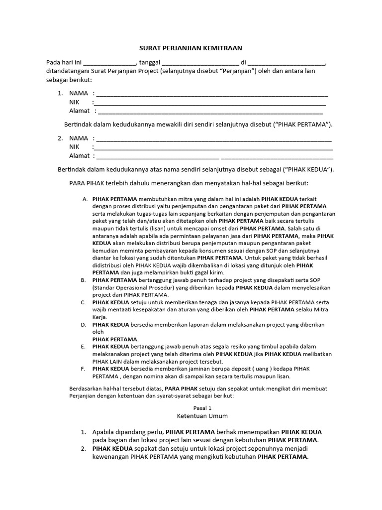 Surat Perjanjian Kemitraan | PDF