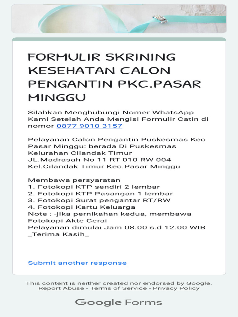 Formulir Skrining Kesehatan Calon Pengantin PKC - Pasar Minggu | PDF ...