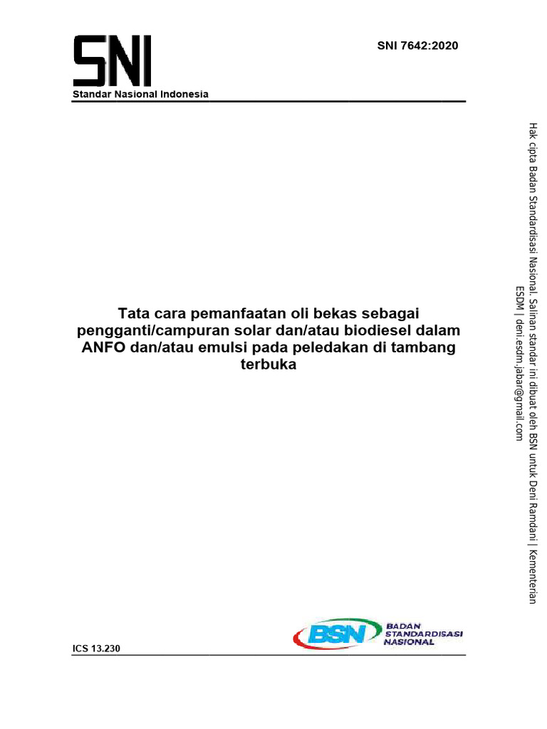 SNI 7642-2020 - Tata Cara Pemanfaatan Oli Bekas Untuk Peledakan | PDF | Bisnis | Komputer