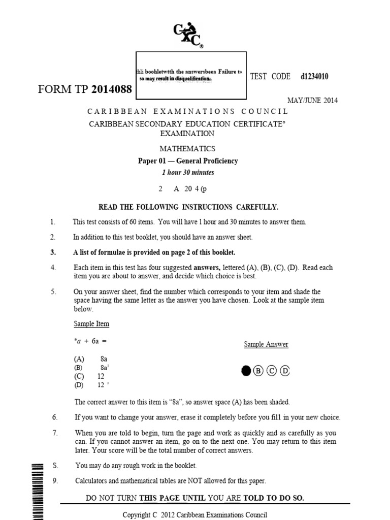 Csec June 2014 Mathematics p1 | PDF