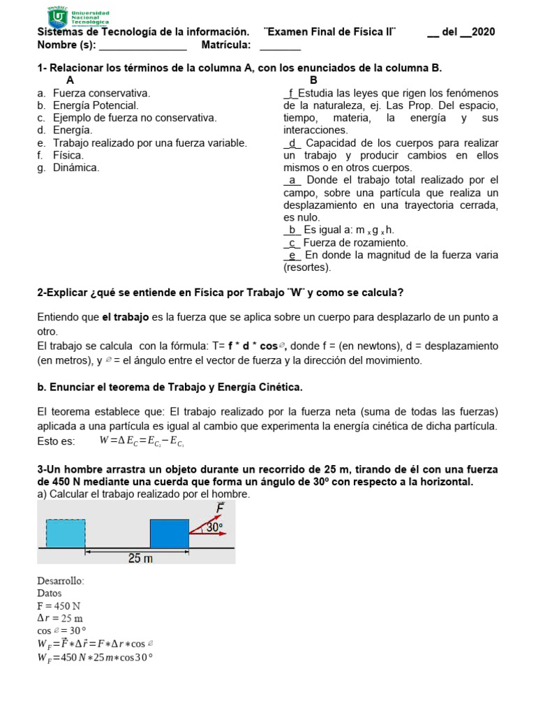 Examen Final de Fisica II 2020 | PDF | Fuerza | Tiempo espacial