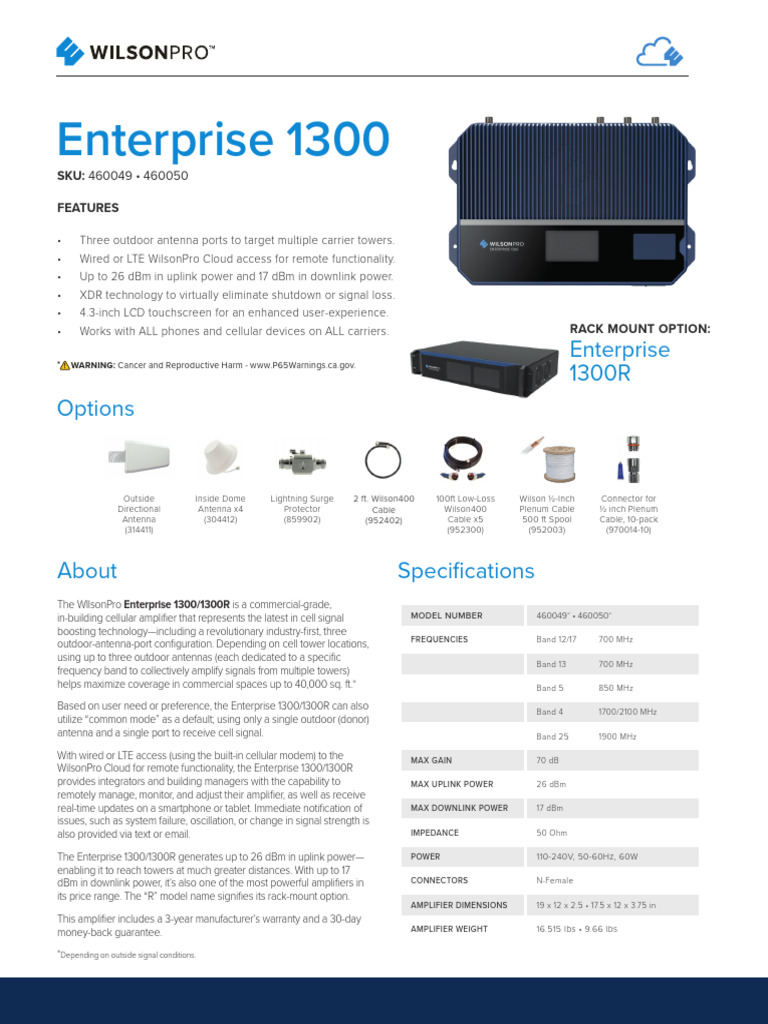 WilsonPro 1300 Spec Sheet v03 111723 | PDF | Amplifier | Decibel