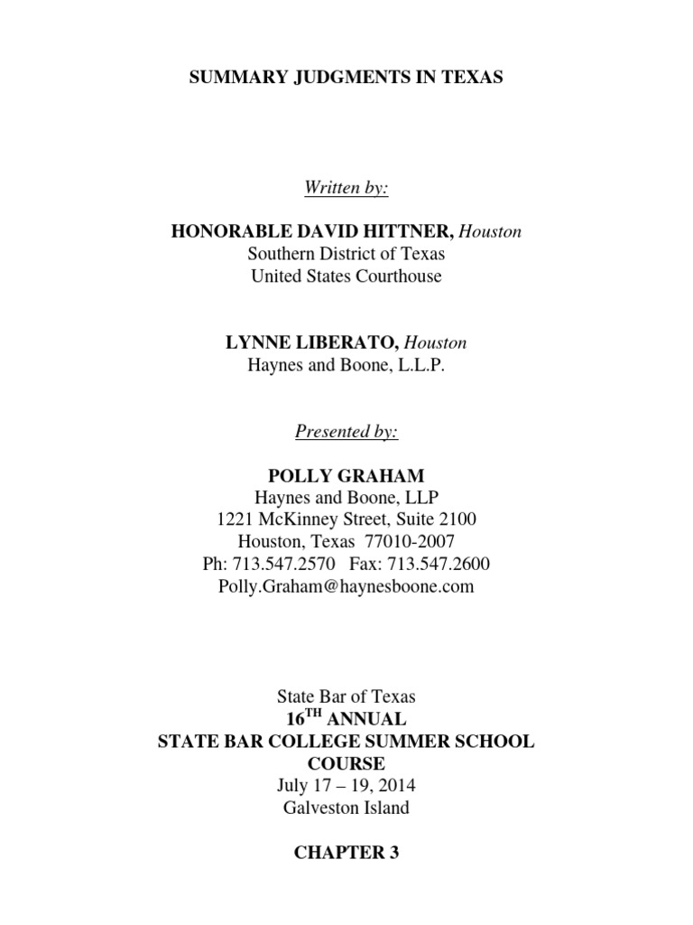 Summary Judgment in Texas - State and Federal Practice | PDF | Summary ...