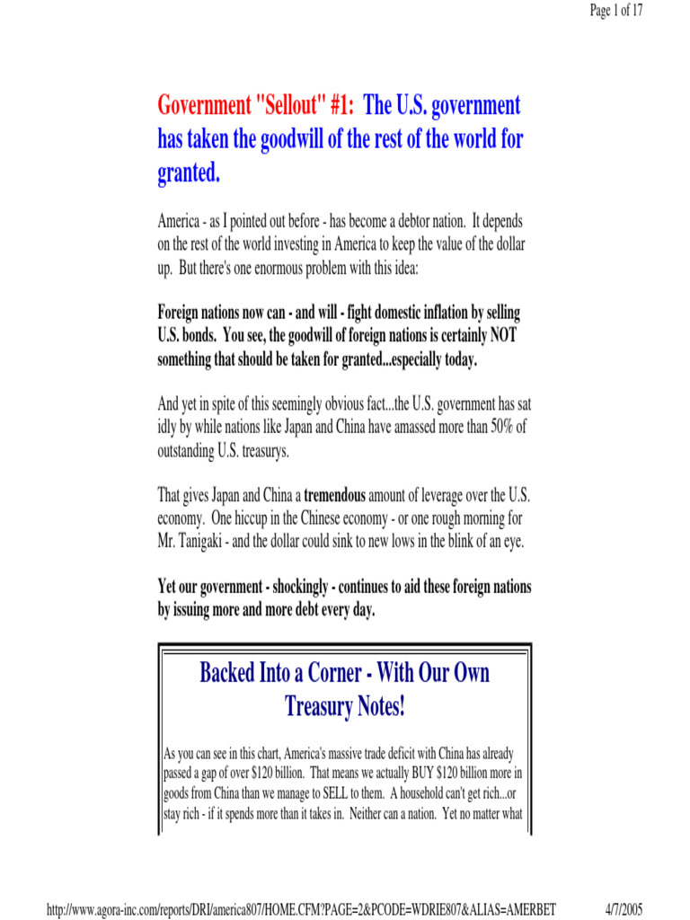 Government "Sellout" #1:: The U.S. Government Has Taken The Goodwill of ...