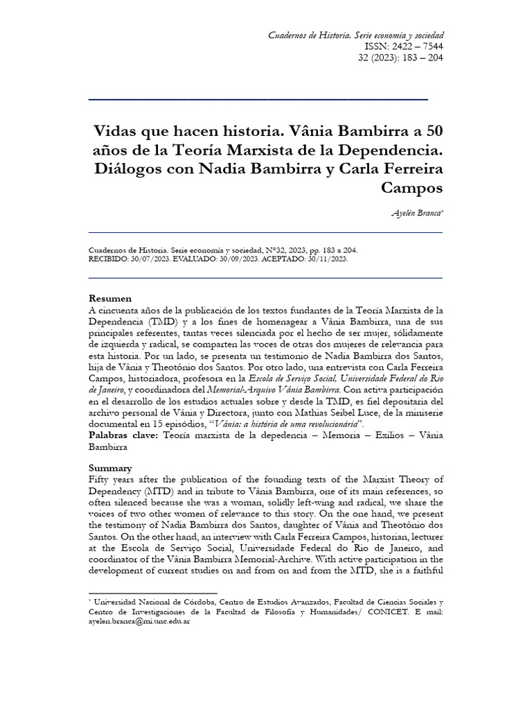 Entrevista Nadia Bambirra y Carla Ferreira. Branca | PDF | Cuba | Karl Marx