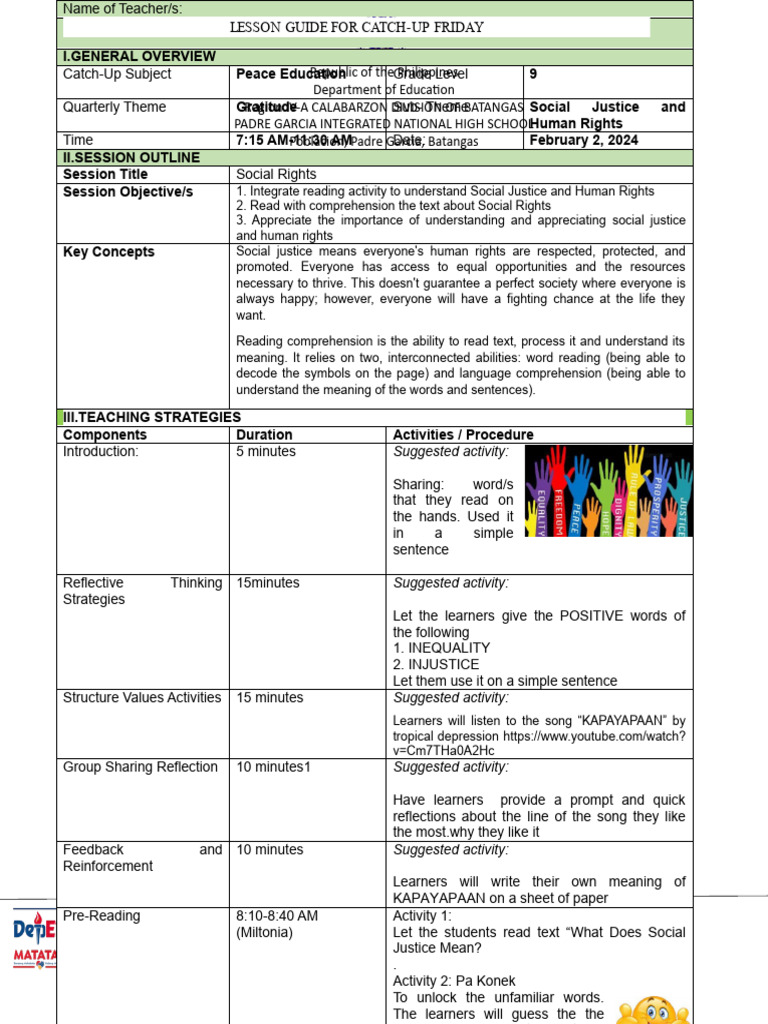 G9 Catch Up Friday DLL Feb 16 2024 | PDF | Reading Comprehension | Learning