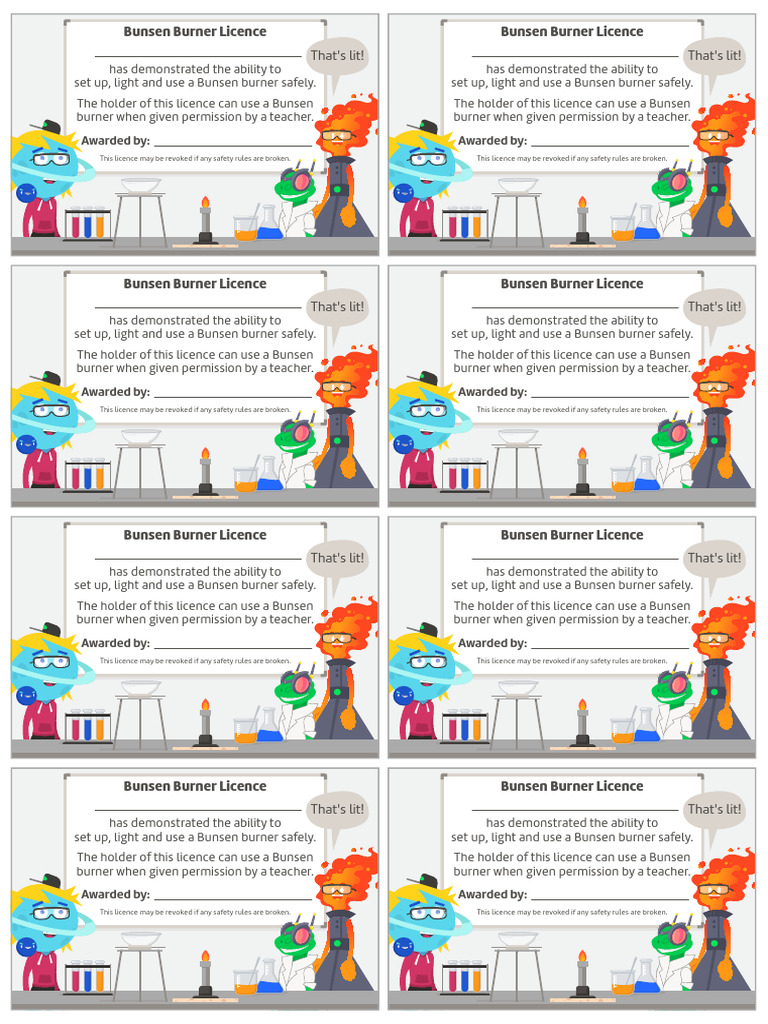 Intro to Science Bunsen Burner Licences | PDF | Transport