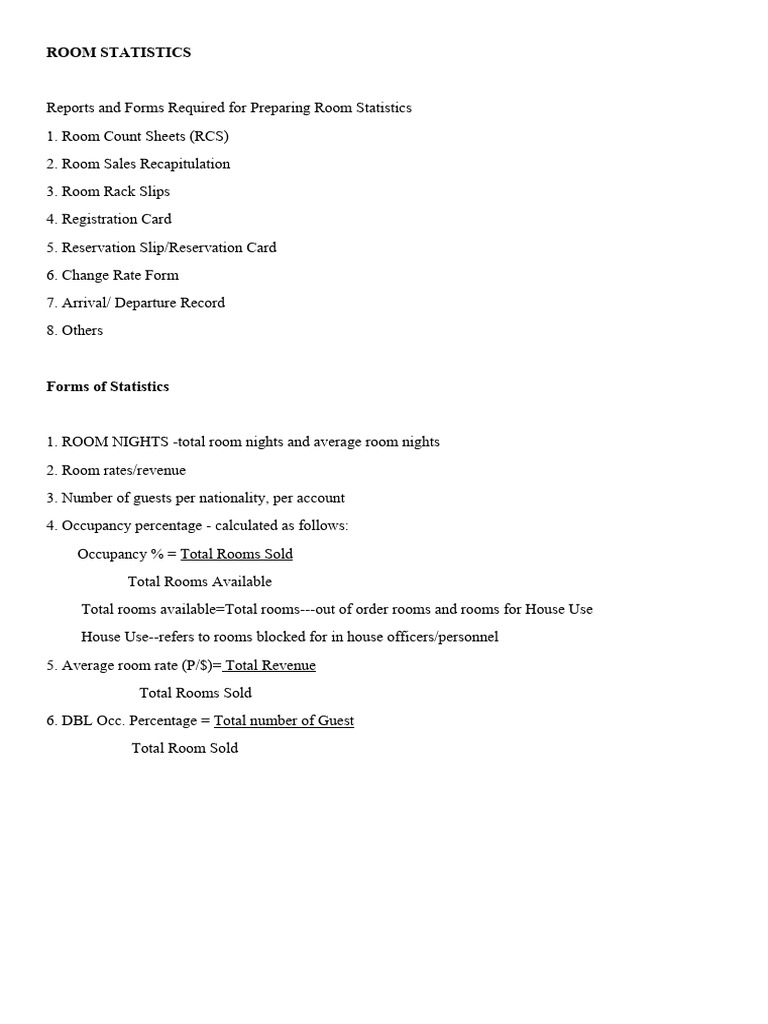 Room Statistics | PDF | Business Economics | Financial Services