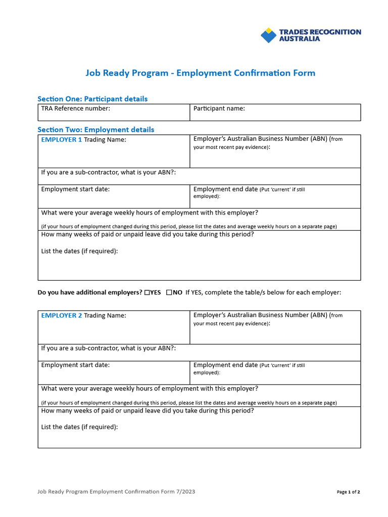 Job Ready Program Employment Confirmation | PDF | Employment | Justice