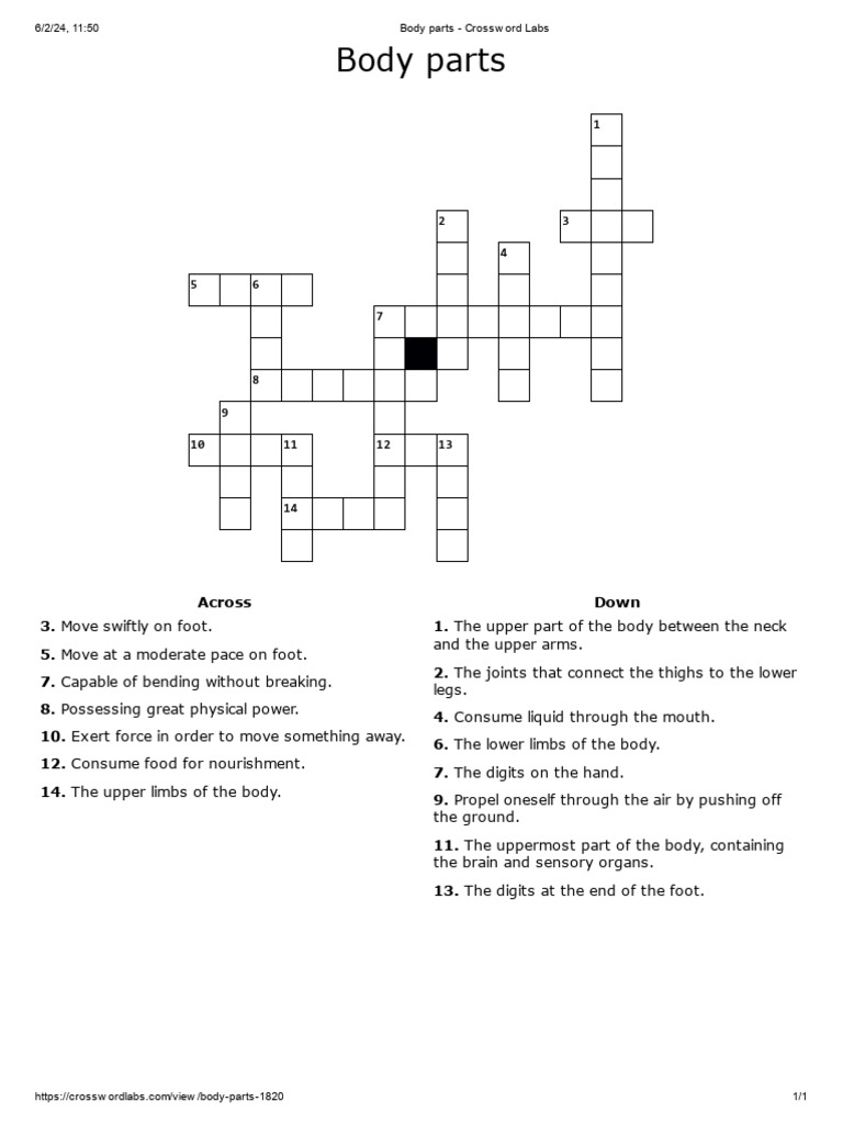 Body Parts Crossword Puzzle Answers | PDF