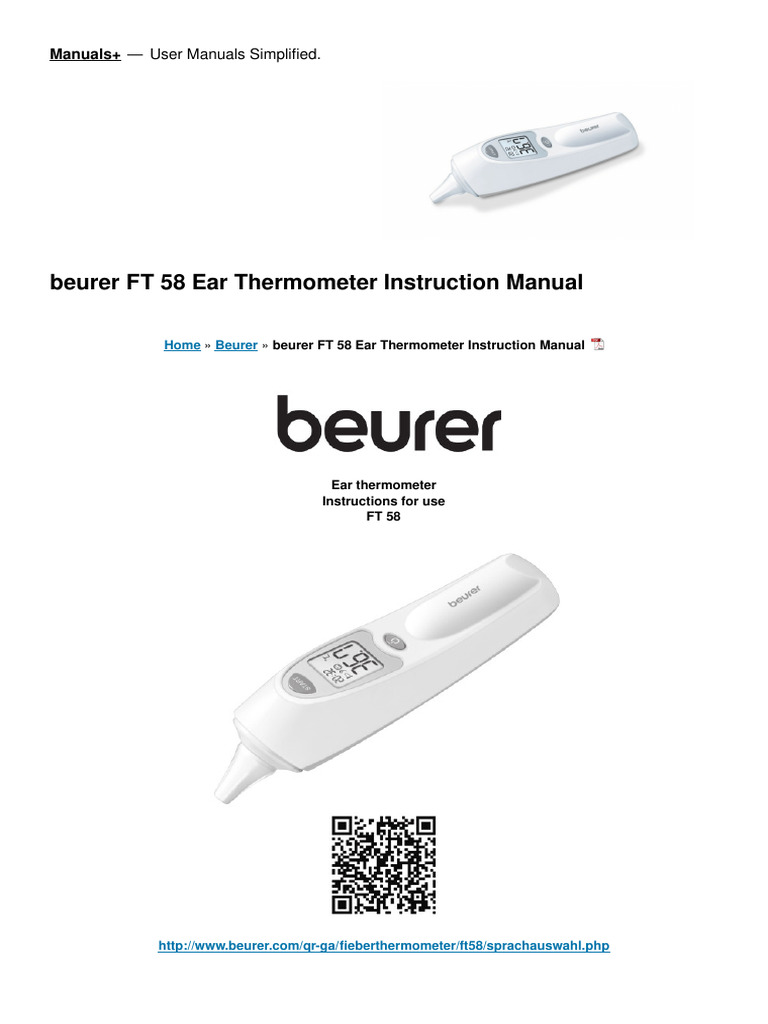 Beurer FT 58 Ear Thermometer Manual | PDF | Thermometer | Ear