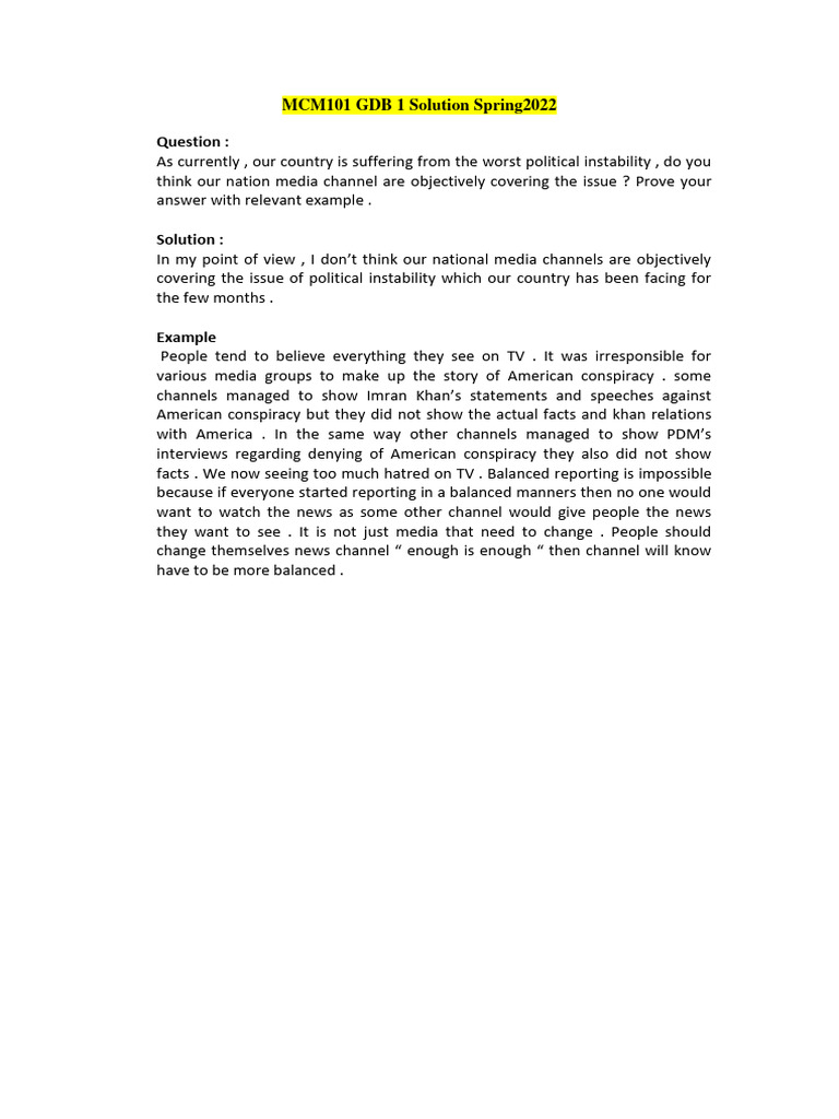 MCM101 GDB Solution | PDF