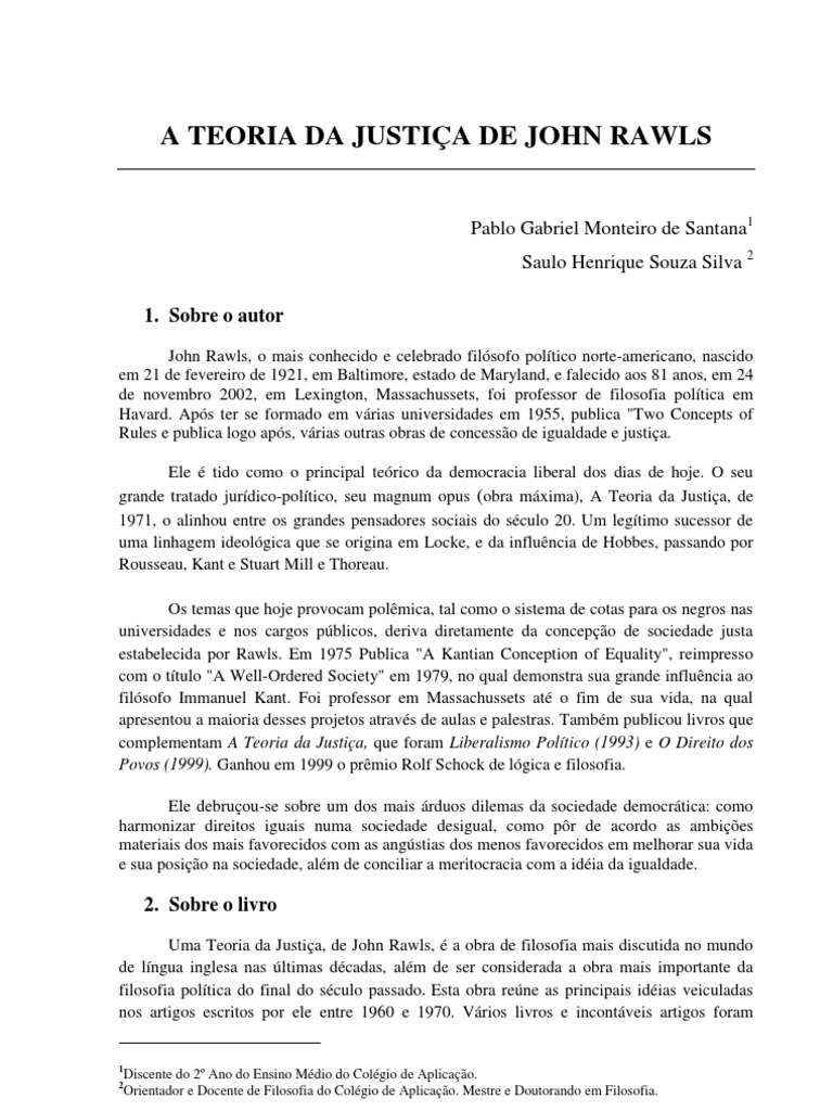 A Teoria da Justiça de John Rawls | PDF | Lei Natural | John Rawls