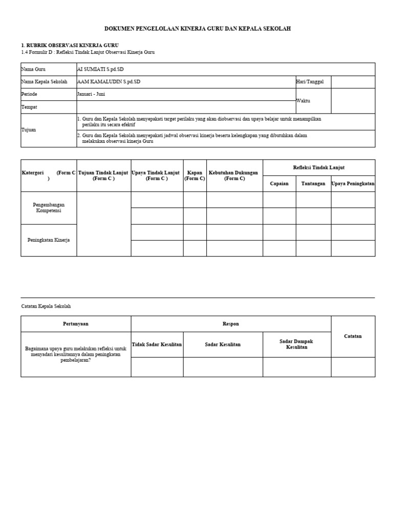 Form Rencana Refleksi Tindak Lanjut | PDF