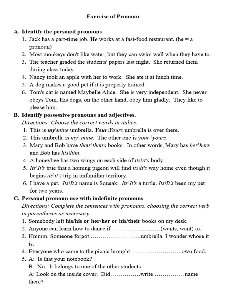 Exercise of Pronoun | PDF | Linguistic Morphology