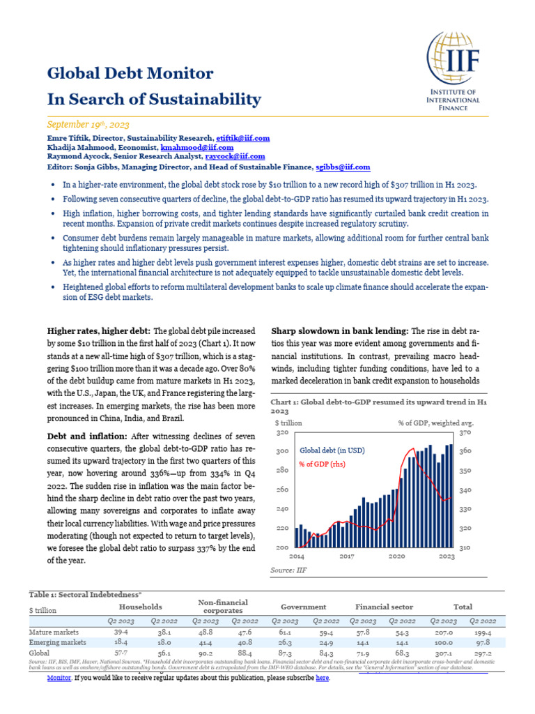 Global Debt Monitor - Sept2023 - VF | PDF | Debt | Bonds (Finance)