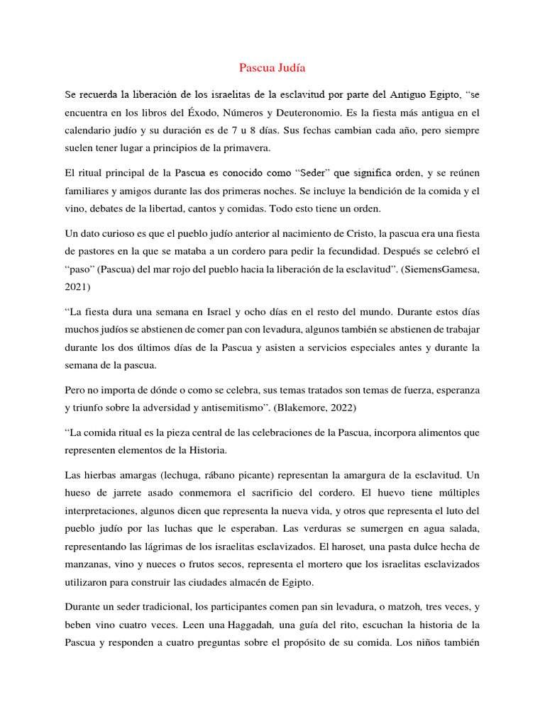 Significado y rituales de la Pascua Judía | PDF | Pascua | Pascua de ...