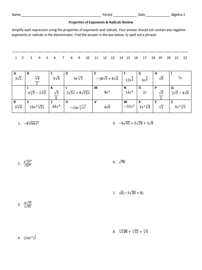 Properties of Exponents & Radicals Review | PDF | Mathematical Notation ...