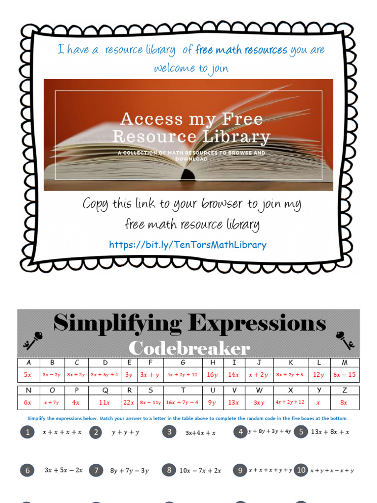 I Have A Resource Library of Free Math Resources You Are Welcome To ...