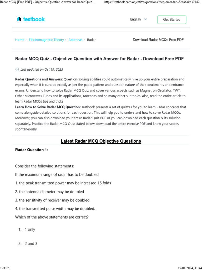 Radar MCQ (Free PDF) - Objective Question Answer For Radar Quiz ...