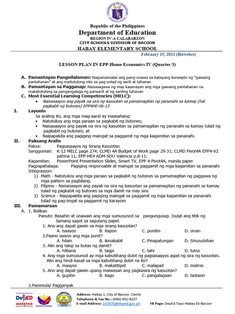 Q2 W3-February 15 DLP Epp-He | PDF