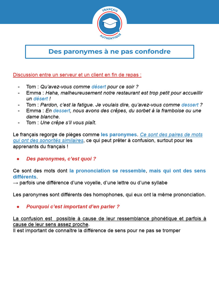 Paronymes à ne pas confondre | PDF | Verbe | Illusion