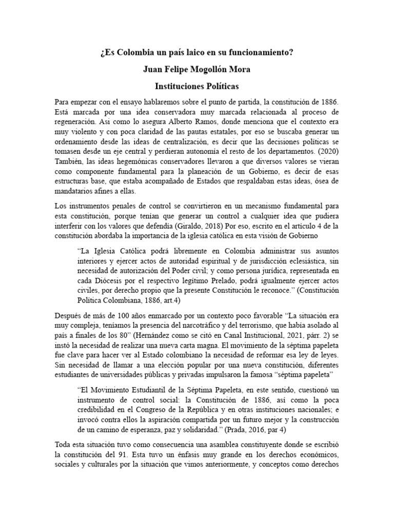Es Colombia Un País Laico en Su Funcionamiento. | PDF | Colombia ...