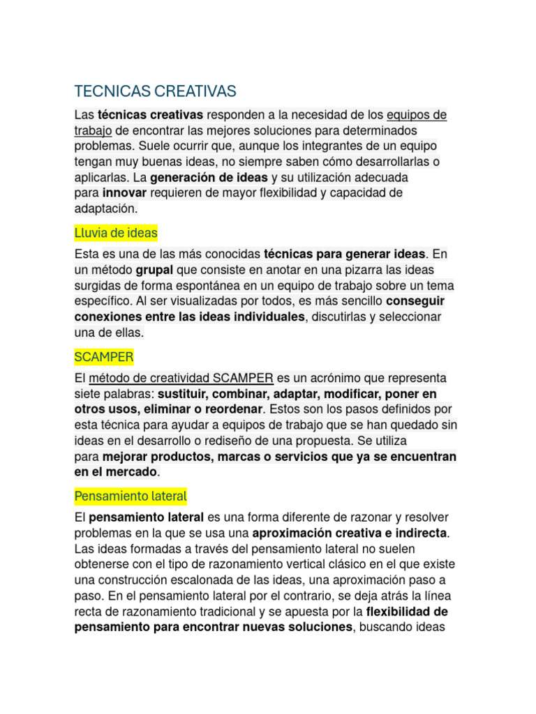 Tecnicas Creativas | PDF | Análisis FODA | Ciencia cognitiva