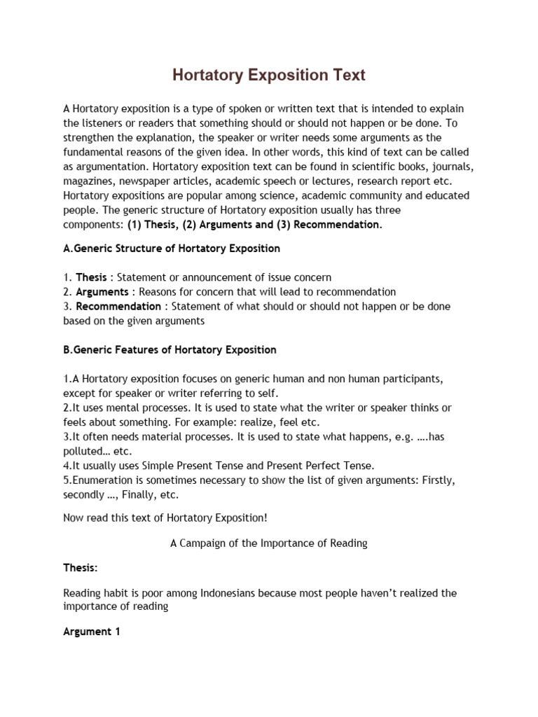 Hortatory Exposition Text | PDF | Knowledge | Argument
