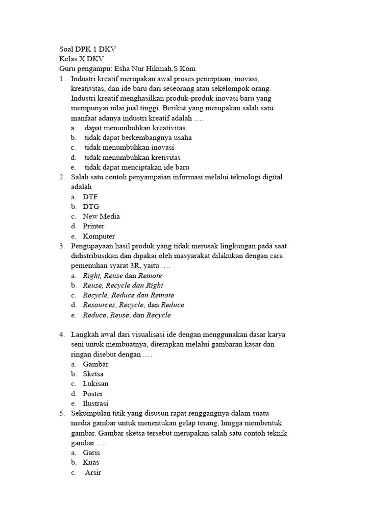 Soal DPK 1 DKV Fix | PDF