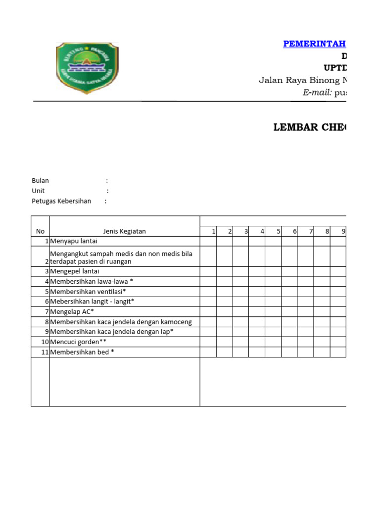 Checklist Kebersihan Ruangan Puskesmas | PDF