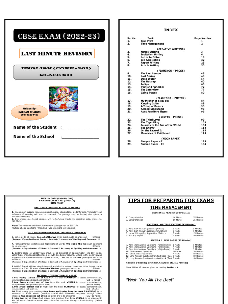 Last Minute Revision For Class - Xii Split | PDF | Reading ...