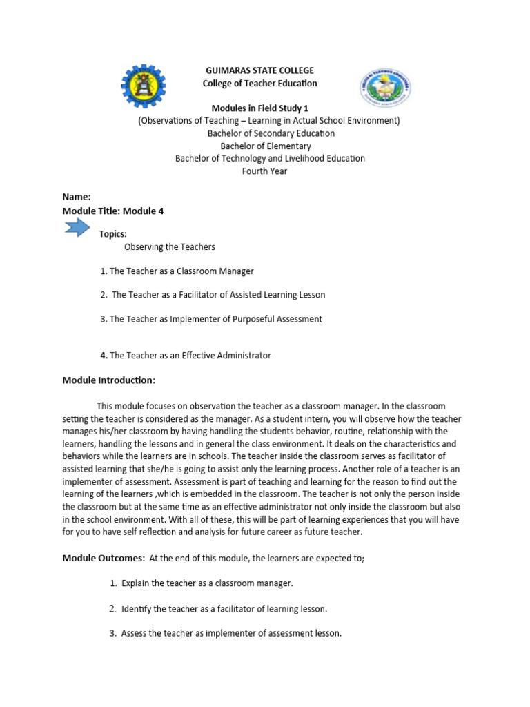 Field Study 1 Module 4 | PDF | Learning | Educational Assessment