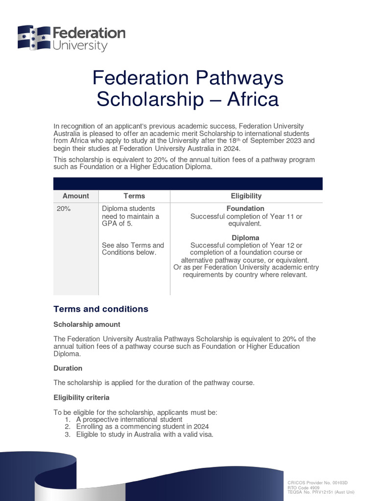 Africa Pathways Scholarship at Federation University | PDF | Finance ...