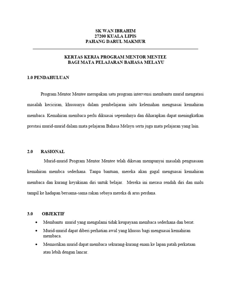 Kertas Kerja Program Mentor Mentee | PDF | Karier & Perkembangan