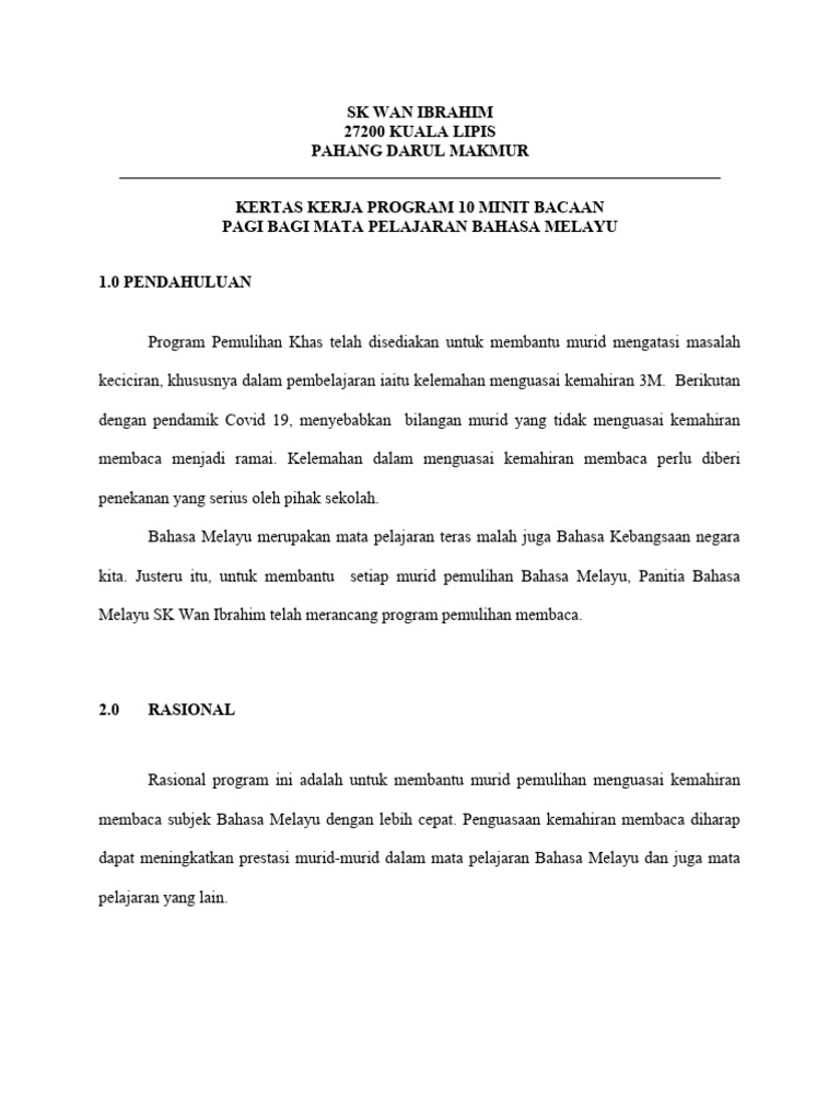 Kertas Kerja Membaca 10 Minit | PDF