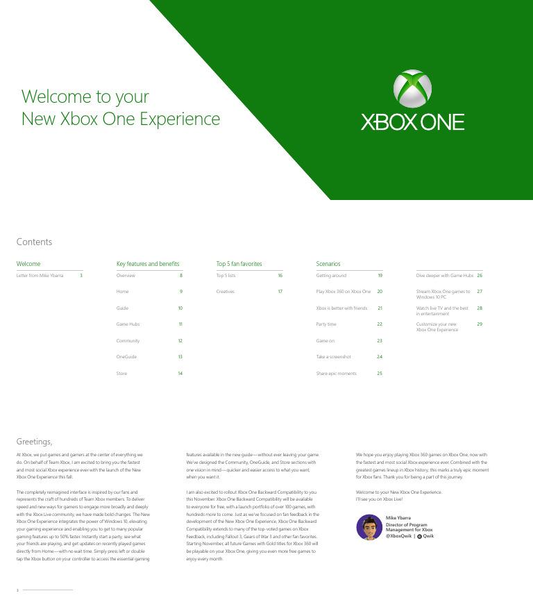 The New Xbox One Experience Welcome Guide | PDF | Xbox | Microsoft The New Xbox One Experience Welcome Guide | PDF | Xbox | Microsoft
