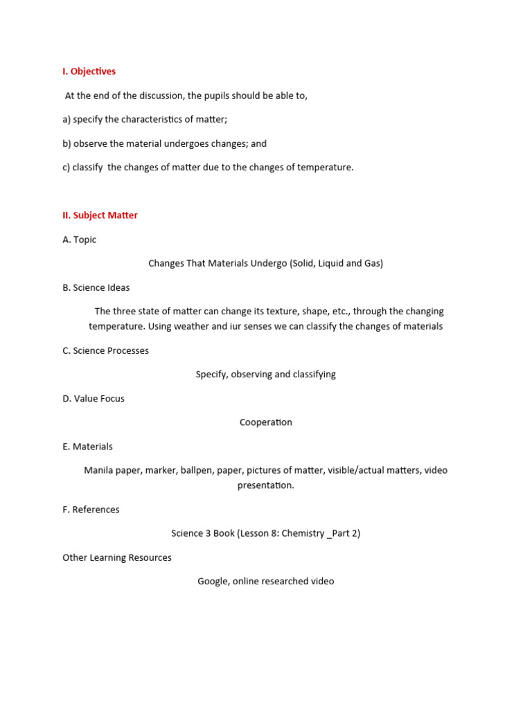 Mendevil (5e's Standard Lesson Plan) | PDF | Gases | Matter