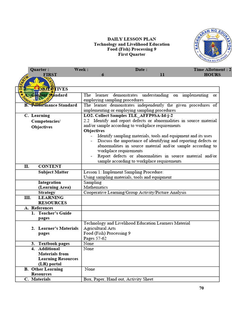 Using Sampling Materials, Tools and Equipments | PDF | Learning | Teaching