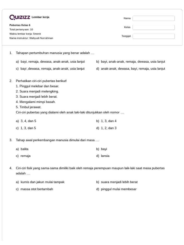 Pubertas Kelas 6 | PDF