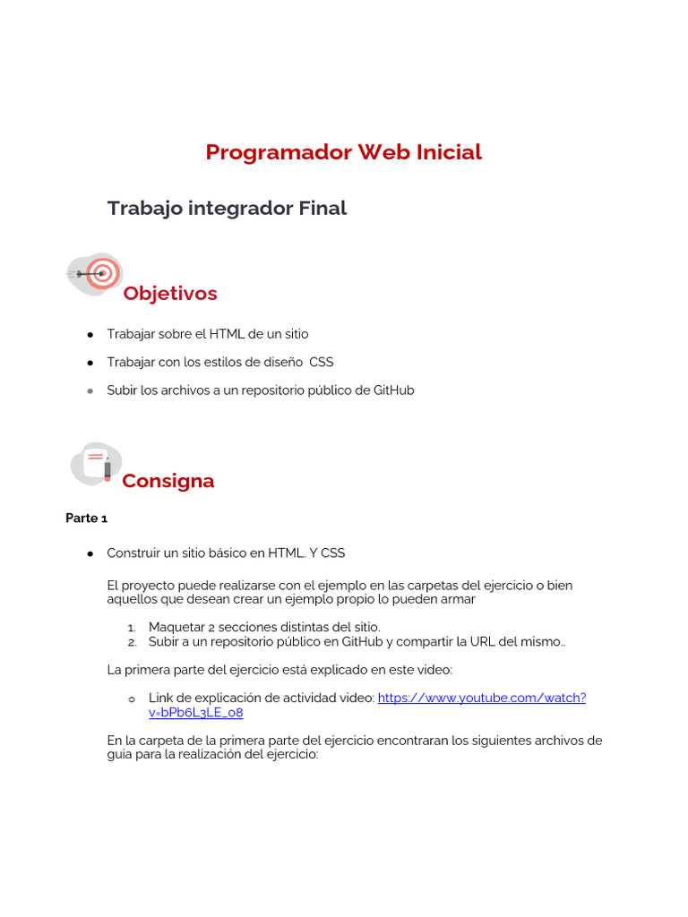 Actividad Integradora y Consignas - Programador Web Inicial | PDF | Informática