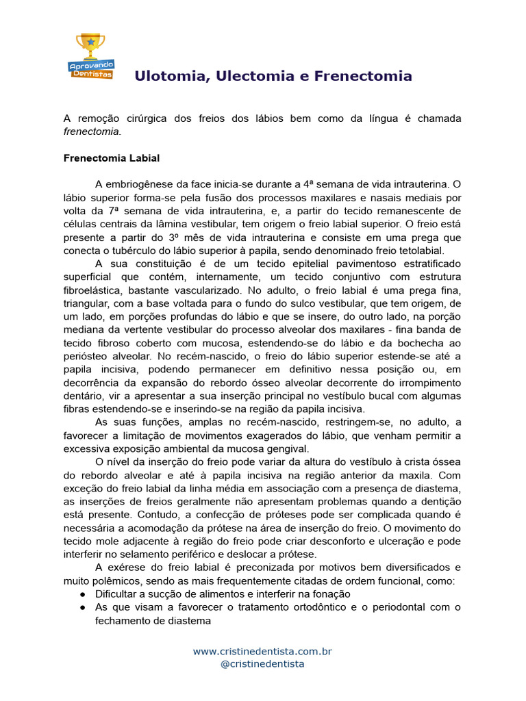 Ulotomia, Ulectomia e Frenectomia | PDF | Língua | Dente